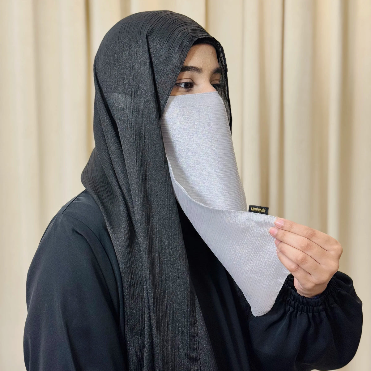 Silk Half Niqab - Silver – I AM HIJABI.PK