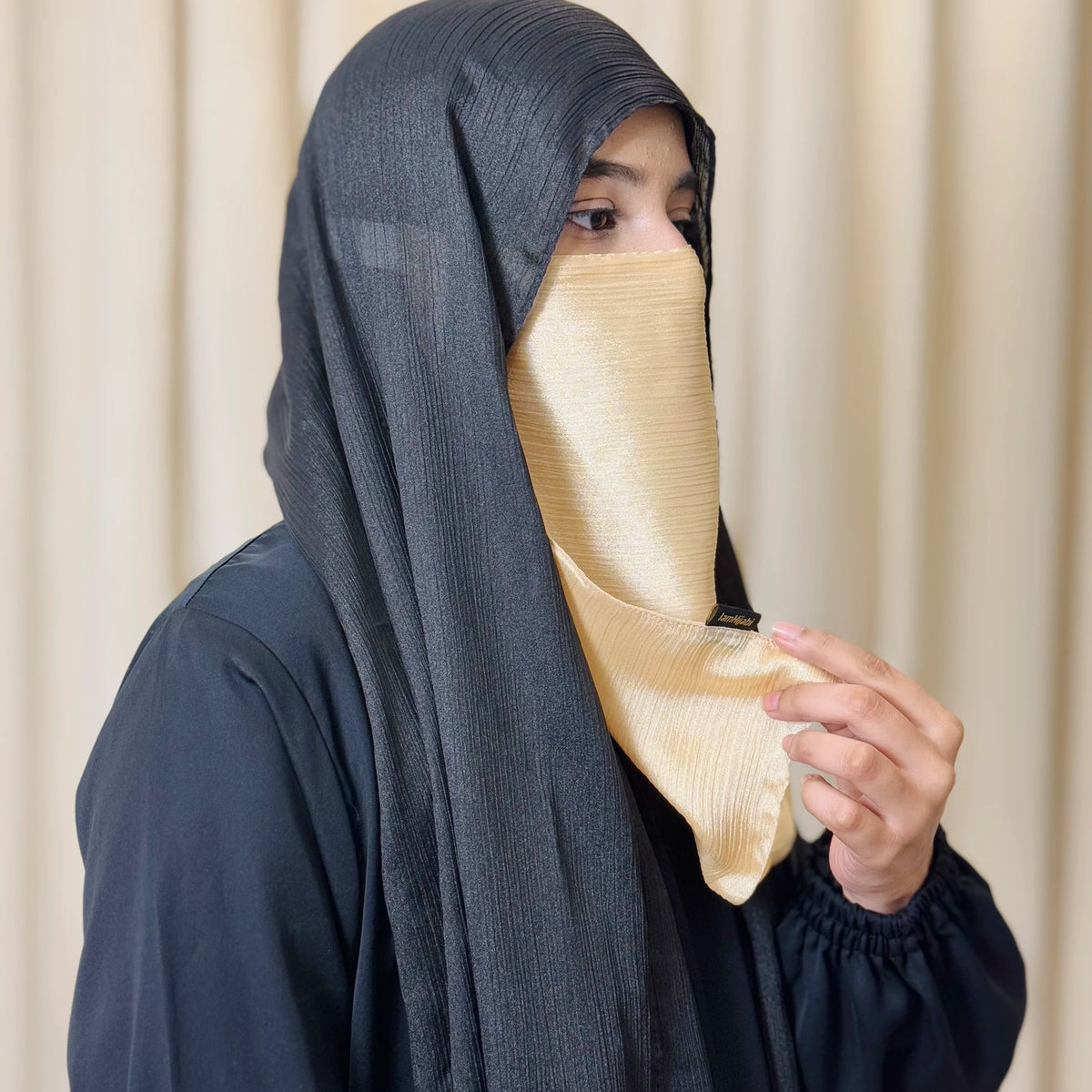 Silk Half Niqab - Bright Gold – I AM HIJABI.PK