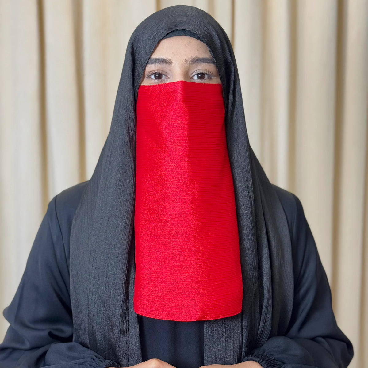Silk Half Niqab - Bright Red – I AM HIJABI.PK