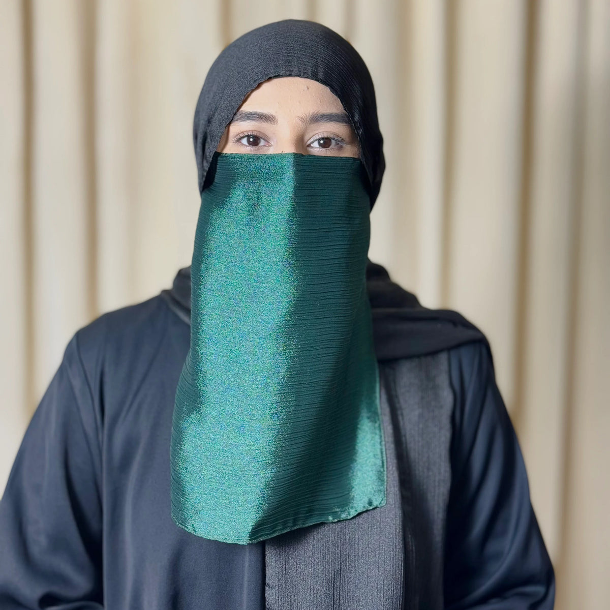 Silk Half Niqab - Dark Green – I AM HIJABI.PK
