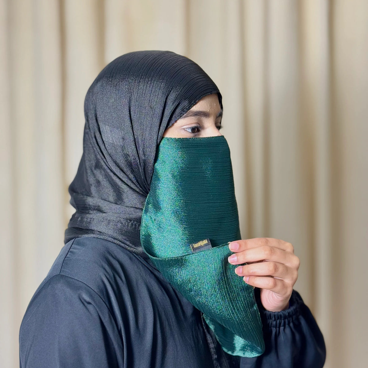 Silk Half Niqab - Dark Green – I AM HIJABI.PK
