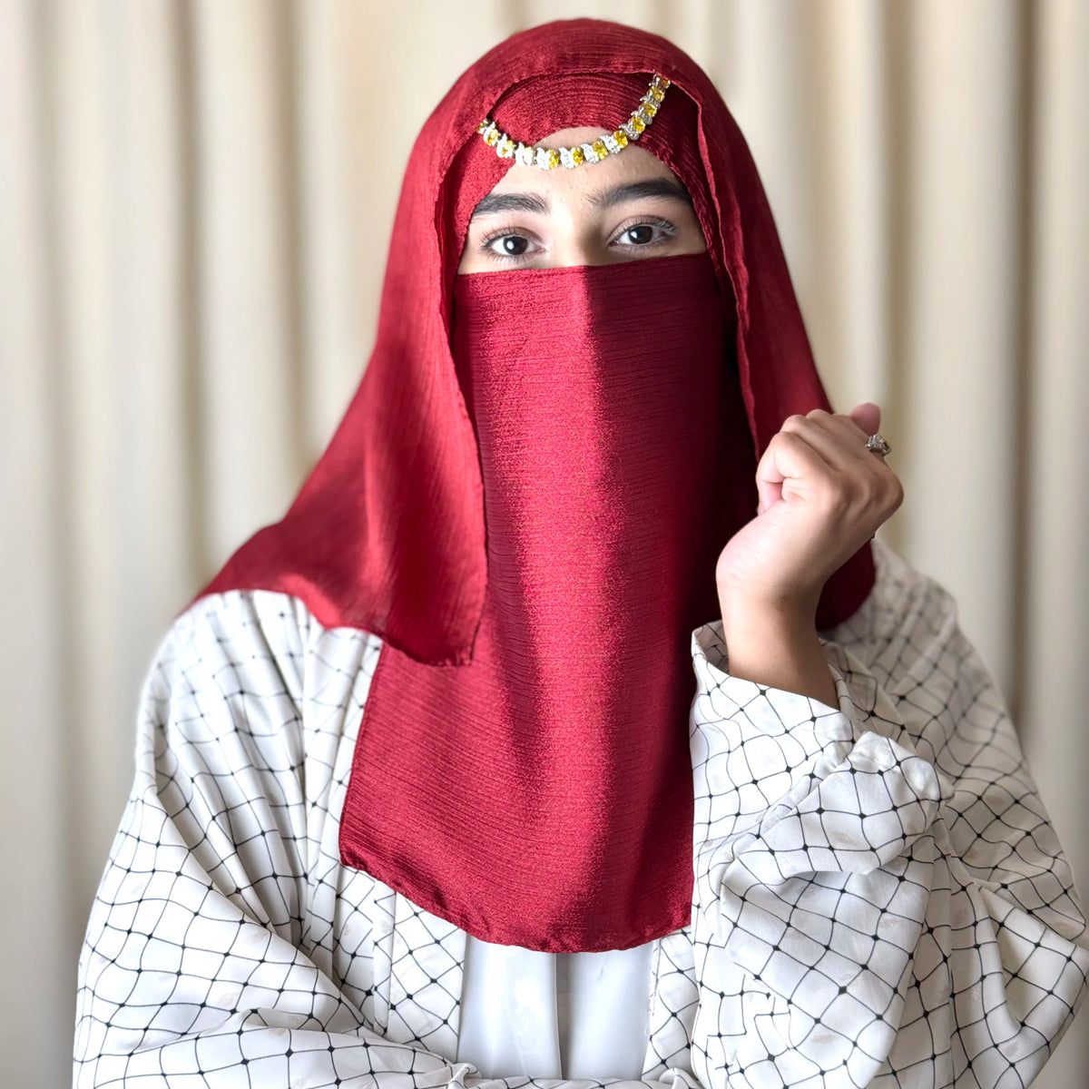 Silk Hijab And Niqab Set - Dark Red – I AM HIJABI.PK
