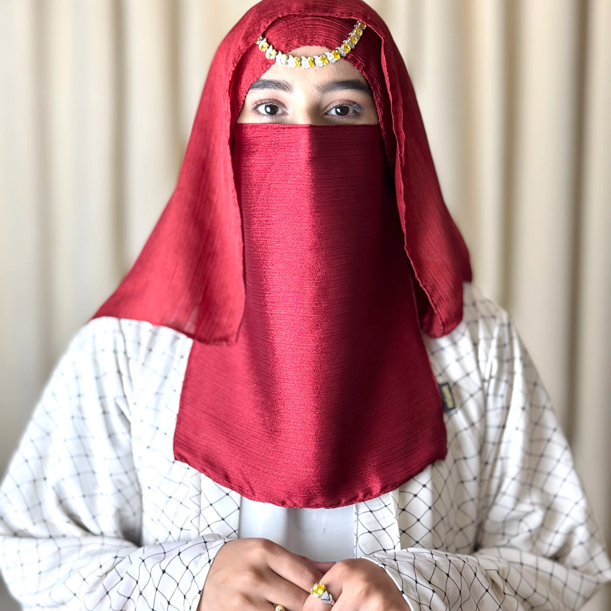 Silk Hijab And Niqab Set - Dark Red – I AM HIJABI.PK