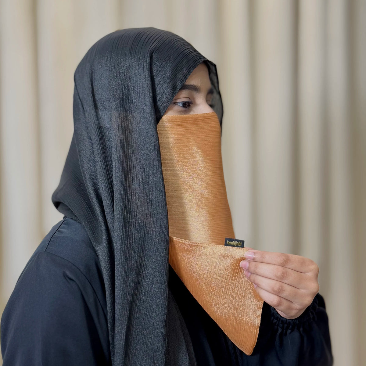 Silk Half Niqab - Metallic Gold – I AM HIJABI.PK